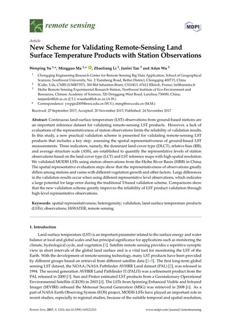 Pdf New Scheme For Validating Remote Sensing Land Surface Temperature Products With Station