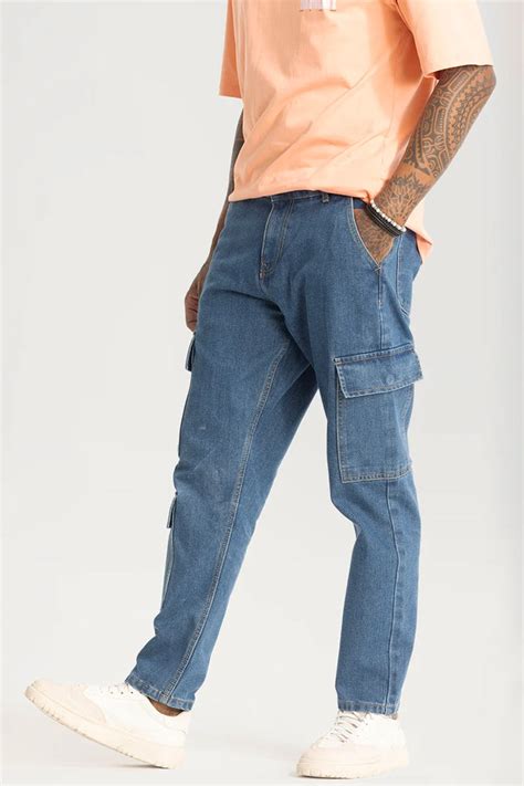 Buy Mens Blue Baggy Fit Cargo Jeans Online Snitch Snitch