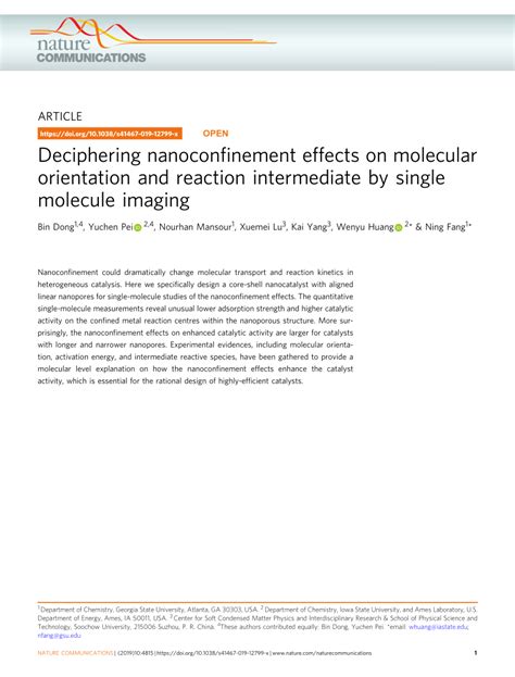 Pdf Deciphering Nanoconfinement Effects On Molecular Orientation And Reaction Intermediate By