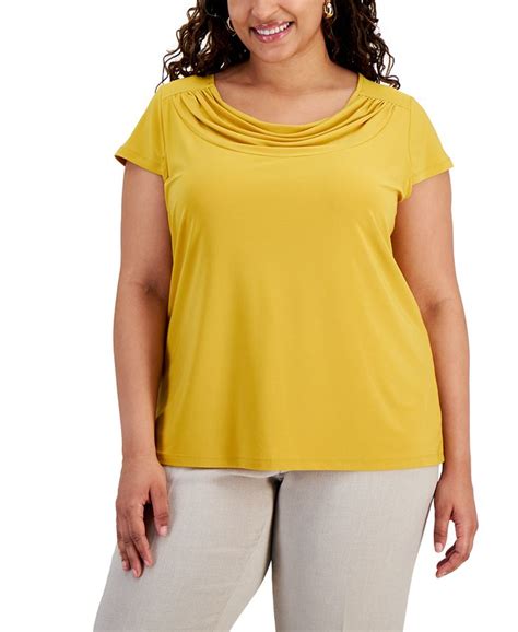 Kasper Plus Size Stretch Knit Short Sleeve Cowl Neck Top Macys