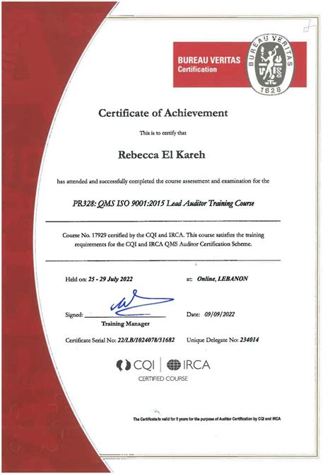 Lead Auditor Iso 9001 2015 Irca Cqi Certified Bureau Veritas Group
