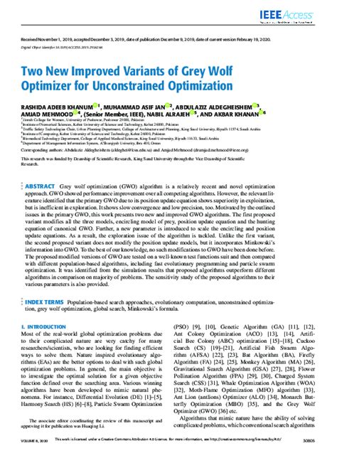 Pdf Two New Improved Variants Of Grey Wolf Optimizer For Unconstrained Optimization