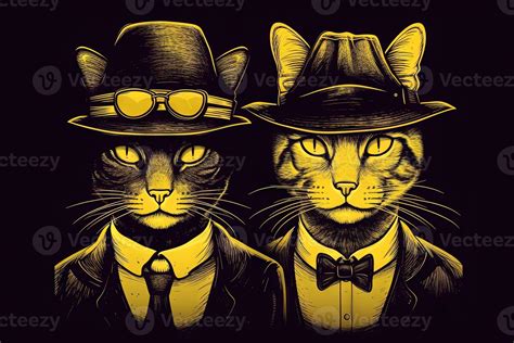 Cat A Bold Black And Yellow Color Scheme And Tiny Cat Faces Wearing