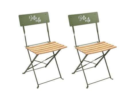 MALAM Lot De 2 Chaises Pliantes Kaki Motif Bella Vita