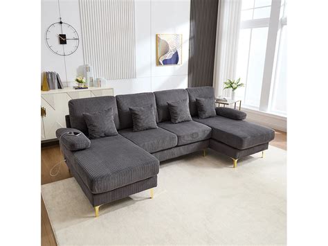 Samt Ecksofa Ecksofa Mit Led Beleuchtung Und 4 Kissen Usb Anschluss Und Armlehnen Grau