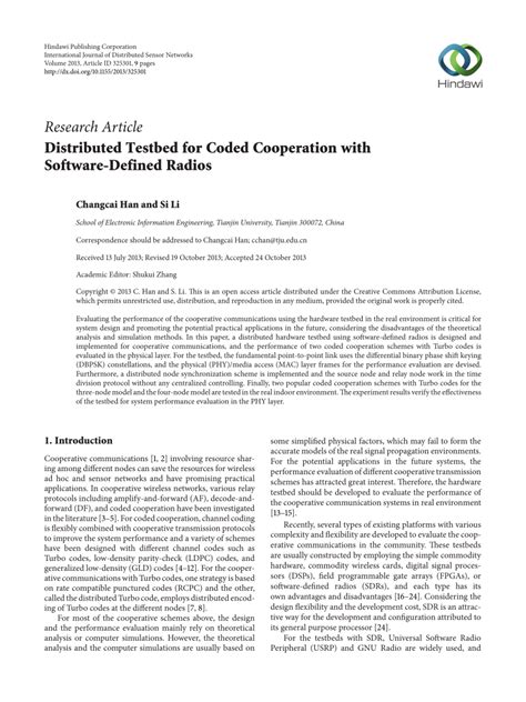 pdf distributed testbed for coded cooperation with software defined