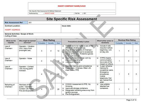 Method Statement Risk Assessment Template Free Templates Printable