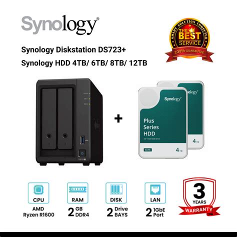 New Synology Diskstation Ds723 2 Bay Nas Synology Hdd 4tb6tb8tb