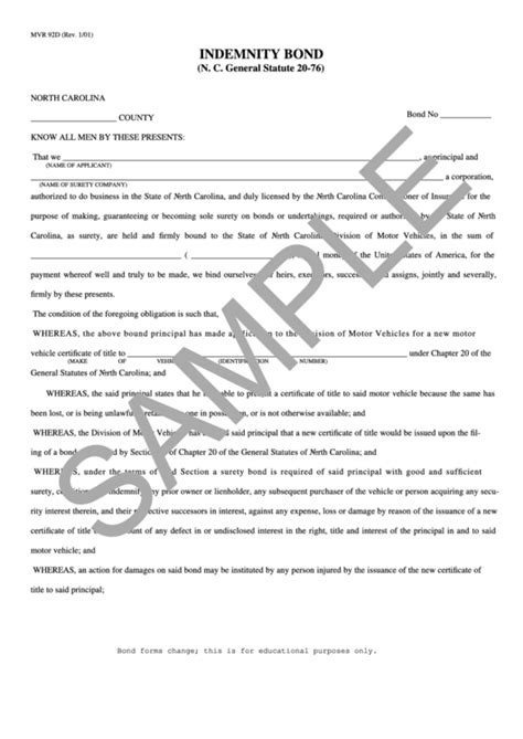 Indemnity Bond Sample At Amber Boniwell Blog