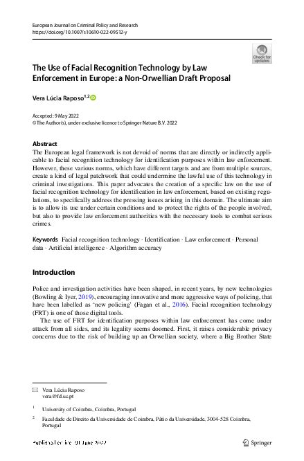 Pdf The Use Of Facial Recognition Technology By Law Enforcement In