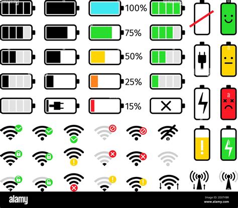 Charge And Signal Mobile Icons Battery And Wifi Phone System Bar Icon Set Energy Charging Or
