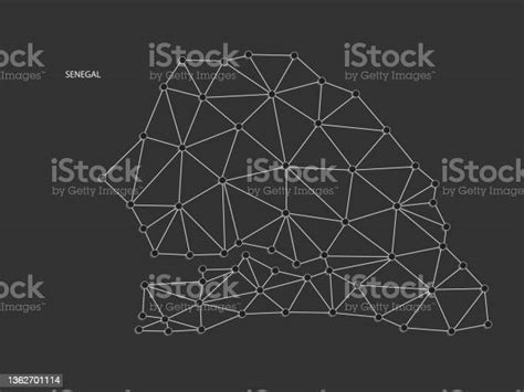 세네갈지도 포인트는 검은 색 배경에 비늘 와이어 프레임 다각형 네트워크 화이트 라인 도트 및 그림자 점 검은색에 대한 스톡 벡터 아트 및 기타 이미지 Istock