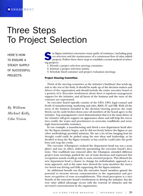 Three Steps To Project Selection — Isssp For Lean Six Sigma