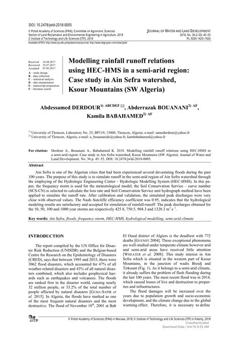 PDF Modelling Rainfall Runoff Relations Using HEC HMS In A Semi Arid
