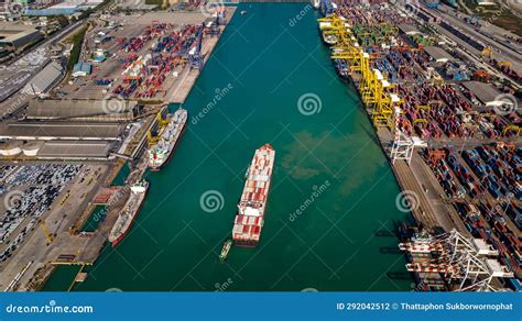 Container Ship And Shipping Port Loading And Unloading Cargo From