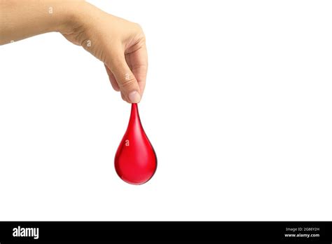 Hand Holding Blood Drop On White Background Blood Donation Blood