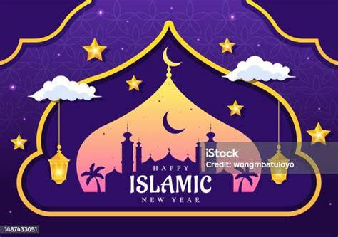 행복한 무하람 이슬람 새해 벡터 일러스트레이션 무슬림 축하 플랫 만화 손으로 그린 랜딩 페이지 배경 템플릿 0명에 대한 스톡 벡터 아트 및 기타 이미지 Istock