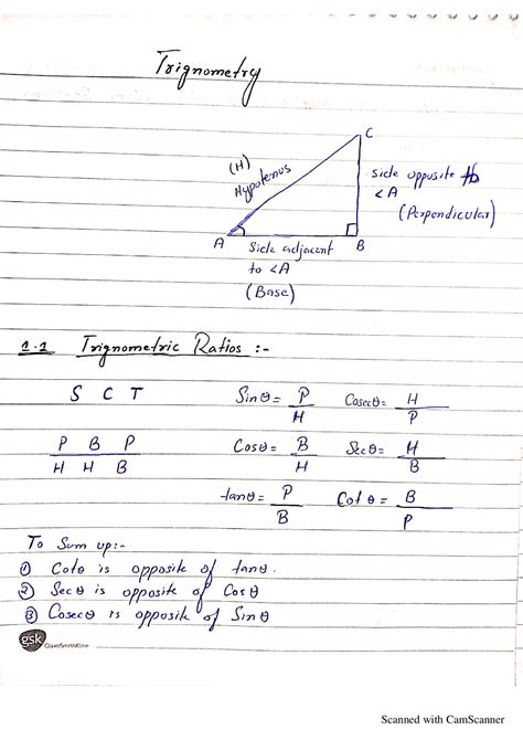 An Introduction To Trigonometry Exercises Mathematics Docsity