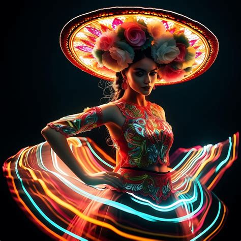 Premium Ai Image Fabulous Cinco De Mayo Female Dancer In Neon Light