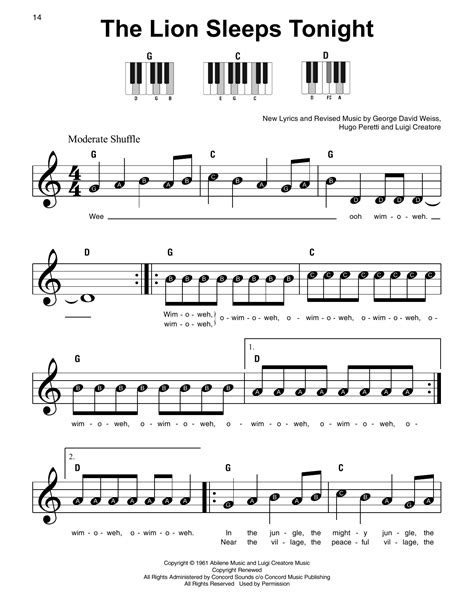 The Lion Sleeps Tonight por Tokens Partituras para Piano Súper Fácil en Sheet Music Direct