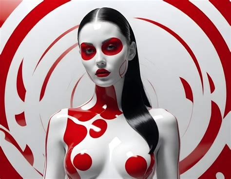 A Woman With Red Eyes And A Red Circle Around Her Neck Premium Ai