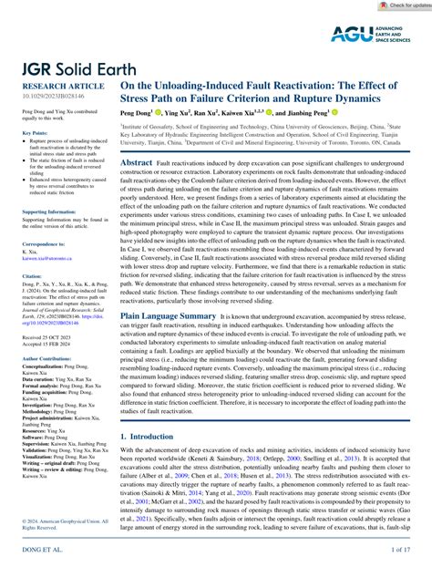 pdf on the unloading‐induced fault reactivation the effect of stress