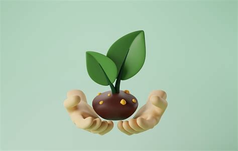 자연의 성장을 보여주는 식물을 들고 있는 손의 3d 아이콘입니다 3d 렌더링 손에 대한 스톡 사진 및 기타 이미지 손 3