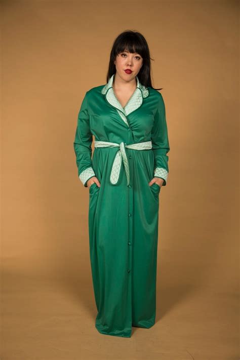 Beautiful S Vanity Fair Nylon Green Robe With Qui Gem