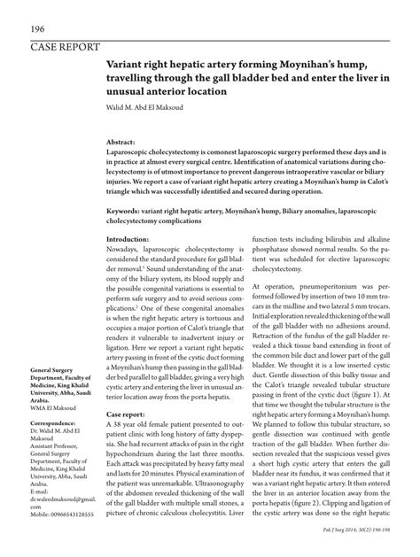 Pdf Variant Right Hepatic Artery Forming Moynihans Hump Travelling