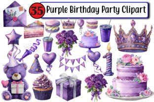 Purple Birthday Party Clipart Graphic By Design Market · Creative Fabrica