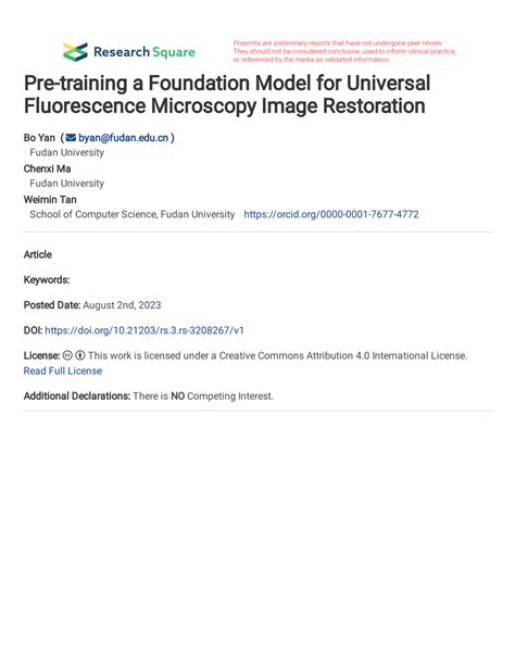 Pdf Pre Training A Foundation Model For Universal Fluorescence