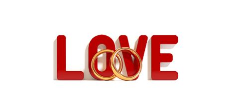 두 개의 금반지와 흰색 배경에 사랑과 결혼을 상징하는 Love라는 단어 3d 렌더링 결혼 반지에 대한 스톡 사진 및 기타 이미지 결혼 반지 결혼 의식 결혼식 Istock