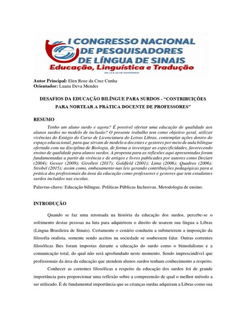 Desafios Da Educação Bilíngue Para Surdos Contribuições Para Nortear