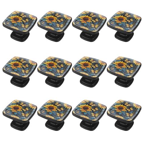 12 Packs Starry Night Sunflower Butterfly Cabinet Knobs Pull Hardware Handle Square Drawer