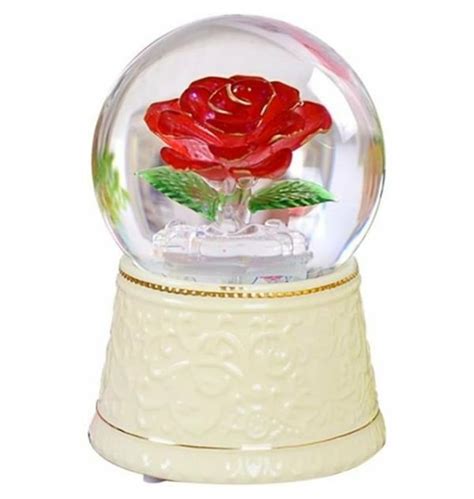 Wooyan 여성을 위한 뮤직박스 레드 로즈 플라워 컬러풀 라이트 뮤지컬 크리스마스 스노우 글 티몬