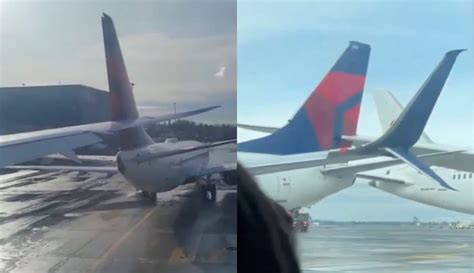 Lala Di Un Aereo Si Incastra Nella Coda Dellaltro Il Video Della