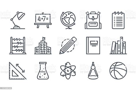 교육 관련 라인 아이콘 세트입니다 선형 아이콘 을 학습합니다 학교 개요 벡터 표지판 및 기호 컬렉션입니다 건축물에 대한 스톡 벡터 아트 및 기타 이미지 Istock