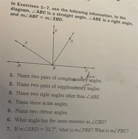 Solved Diagram ∠ Abc In Exercises 1 7 Use The Following Information