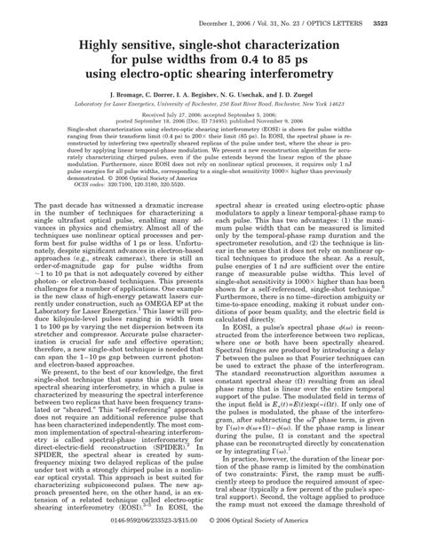 Pdf Highly Sensitive Single Shot Characterization For Pulse Widths From 0 4 To 85 Ps Using