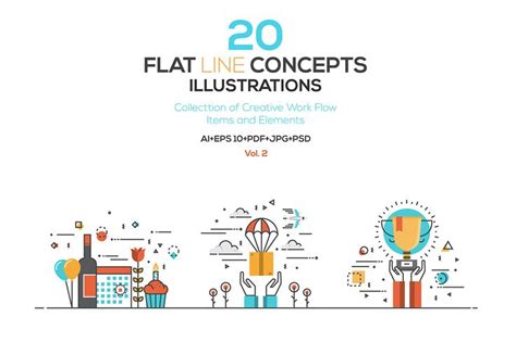 Set Of Flat Line Color Illustration Concept Design Line Illustration