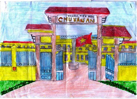 Tranh Vẽ Trường Tiểu Học đẹp Nhất