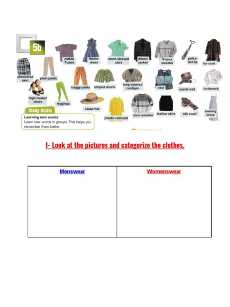 I Look At The Pictures And Categorize The Clothes Menswear Pdf