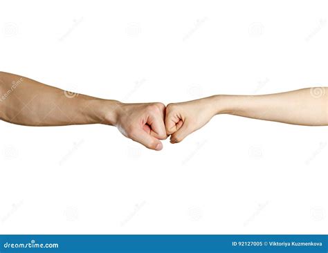 Fist To Fist Male Vs Female Hand Stock Image Image Of Partnership