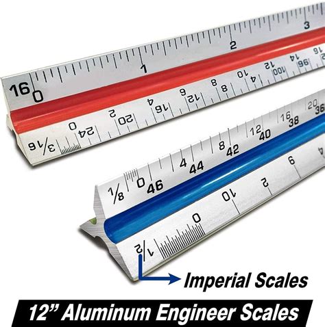 12 Inch Triangular Architect Scale Ruler Aluminum Color Coded Grooves