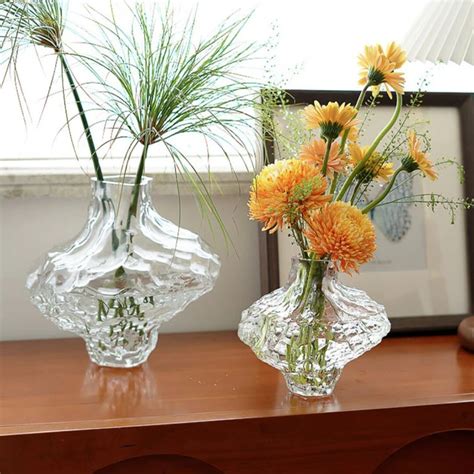 Clear And Black Textured Crumpled Vase Geometric Abstract Thick Vases For