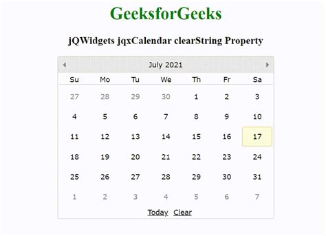 JQWidgets JqxCalendar ClearString Property GeeksforGeeks
