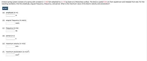 solved a block spring system consists of a spring with