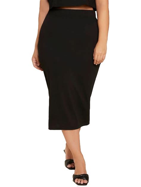 Womens Plus Size Skirts Elegant Plain Pencil Skirts Black 0xl