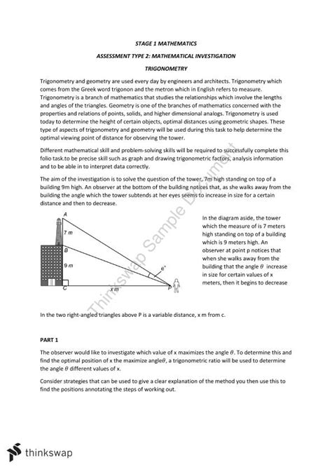 Stage 1 Mathematical Investigation Trigonometry And Geometry Mathematical Methods Year 11
