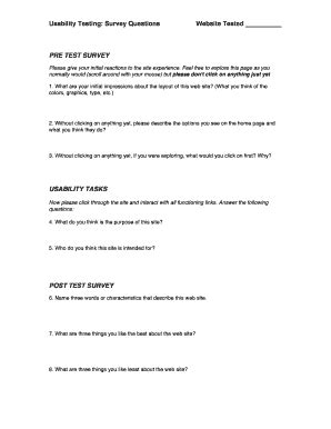 Fillable Online Usability Testing Survey Questions Fax Email Print